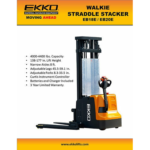 EKKO Electric Straddle Stacker | 138" Lift Height | 4000 lb Capacity ...